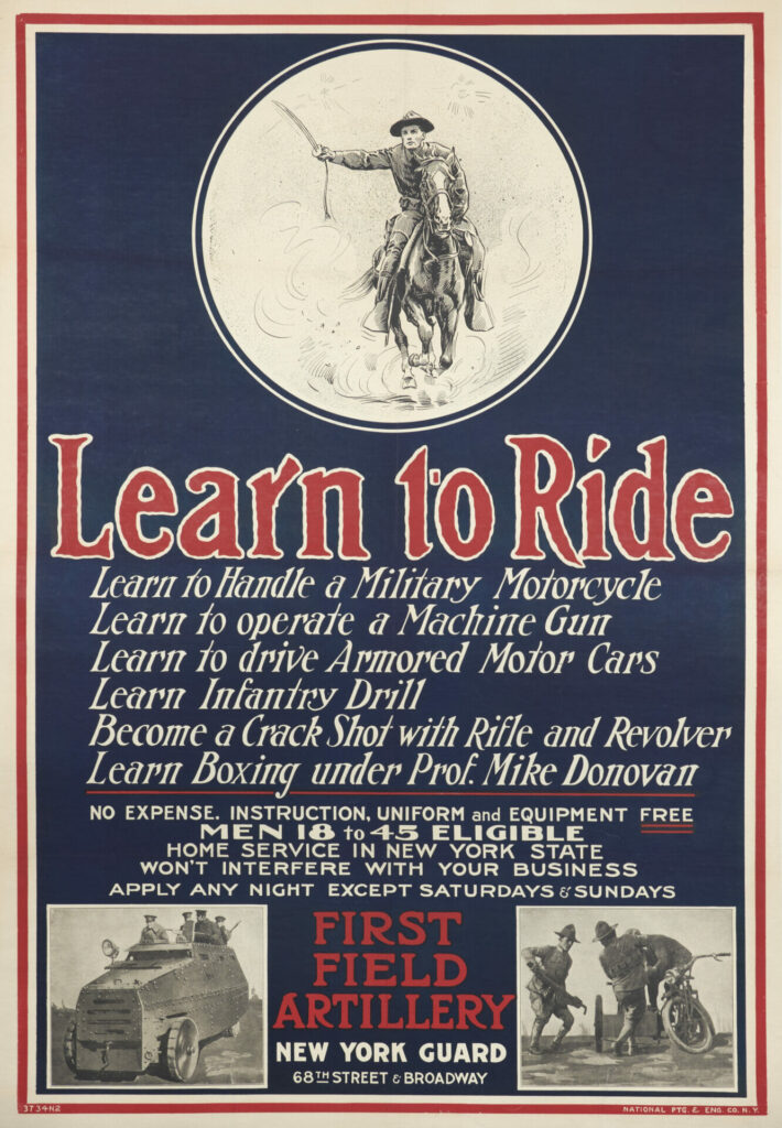 WWI Vintage First Field Artillery Poster 'Learn To Ride', 1914 ...