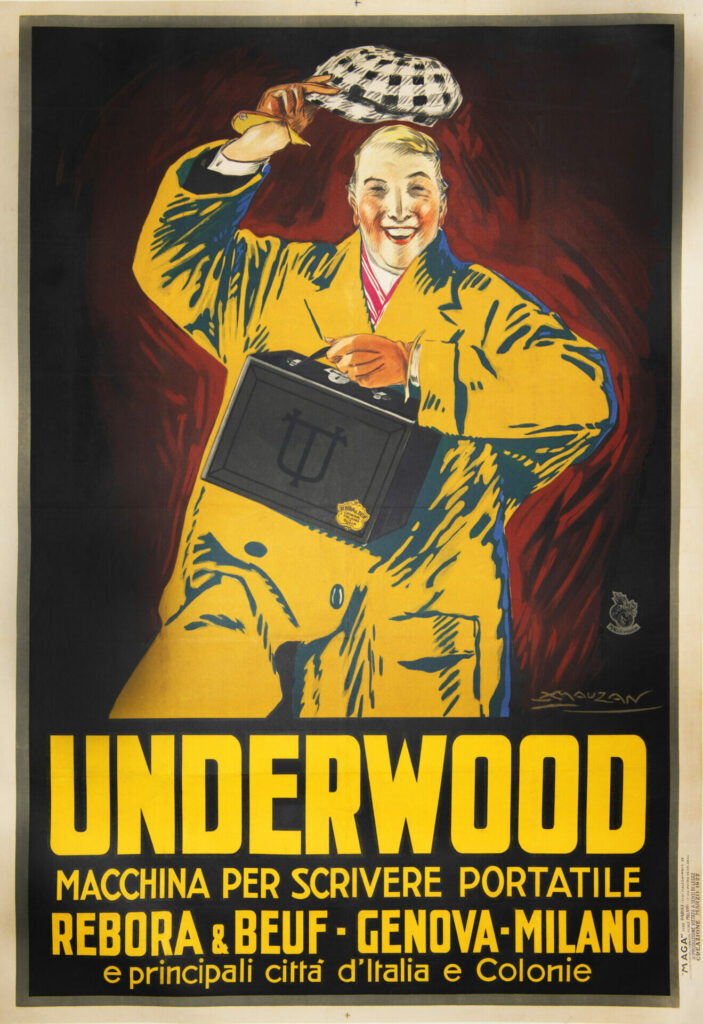 Italian Vintage Poster for Portable Typewriter 'Underwood' by Mauzan ...