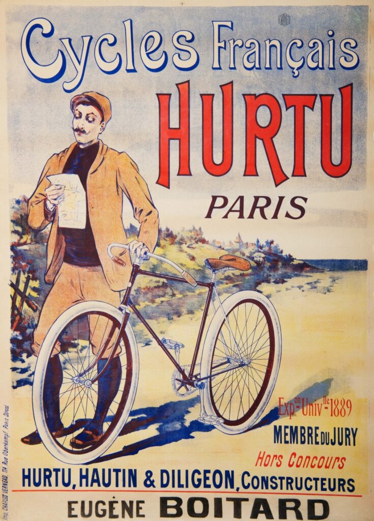 French Vintage Bicycle Advertising Poster 'Cycles Francais Hurtu' 1889 ...