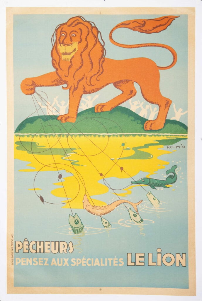 French Vintage Restaurant Advertising Poster for 'Le Lion' by Ro-Mio, c ...