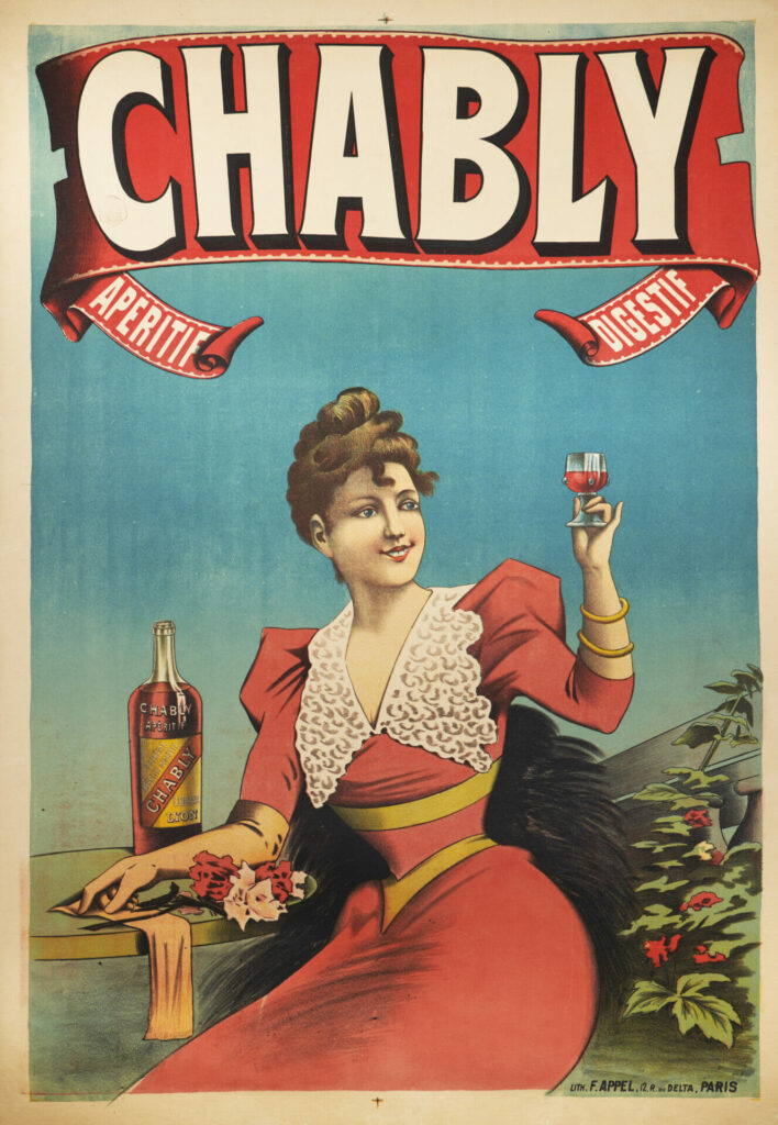 French Vintage Belle Epoque Wine & Spirits Poster 'Chably', 1900s ...
