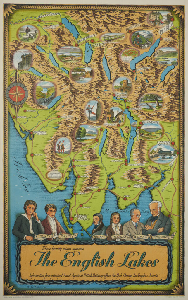 English Map Poster for Travel to 'English Lakes' by Burley, 1956 ...