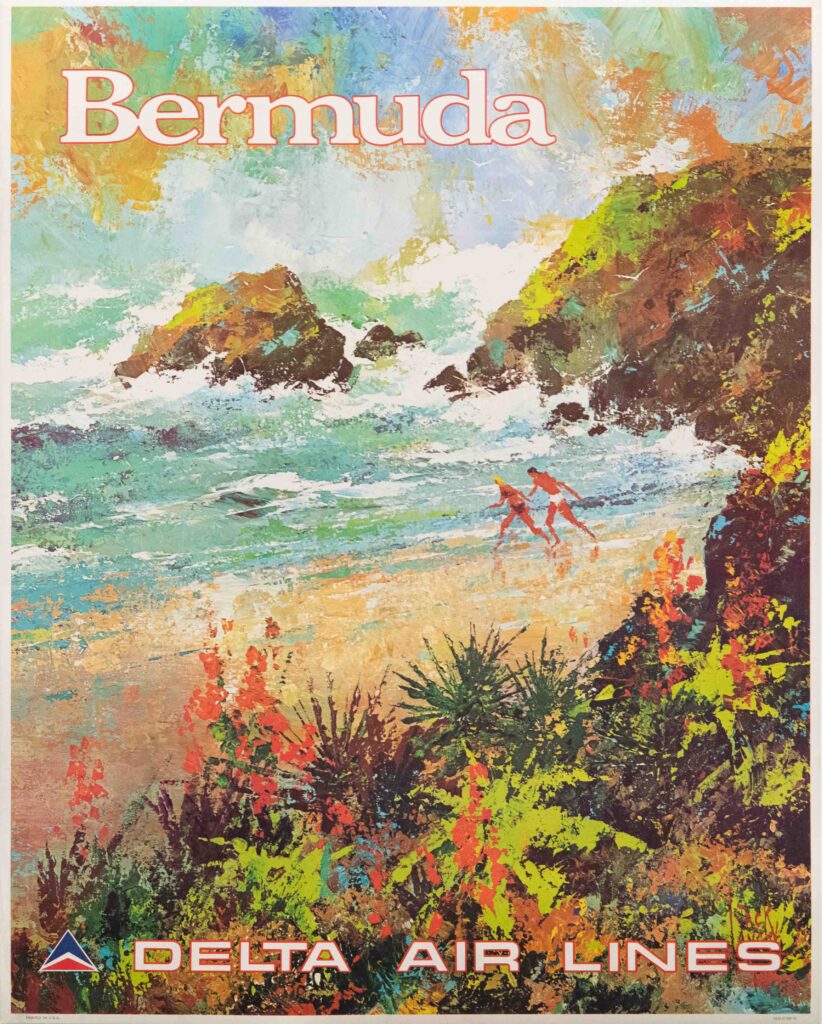 Vintage Delta Air Lines Bermuda Travel Poster by Jack Laycox, 1970's ...