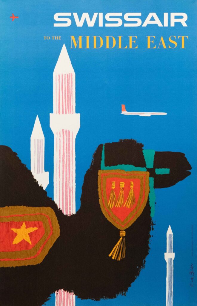 Vintage Swiss Air Travel Poster 'Swiss Air to the Middle East' by Fritz ...